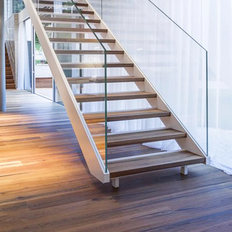 Customized Prefab Round Interior Glass Railing Solid Wood Tread Steps ...