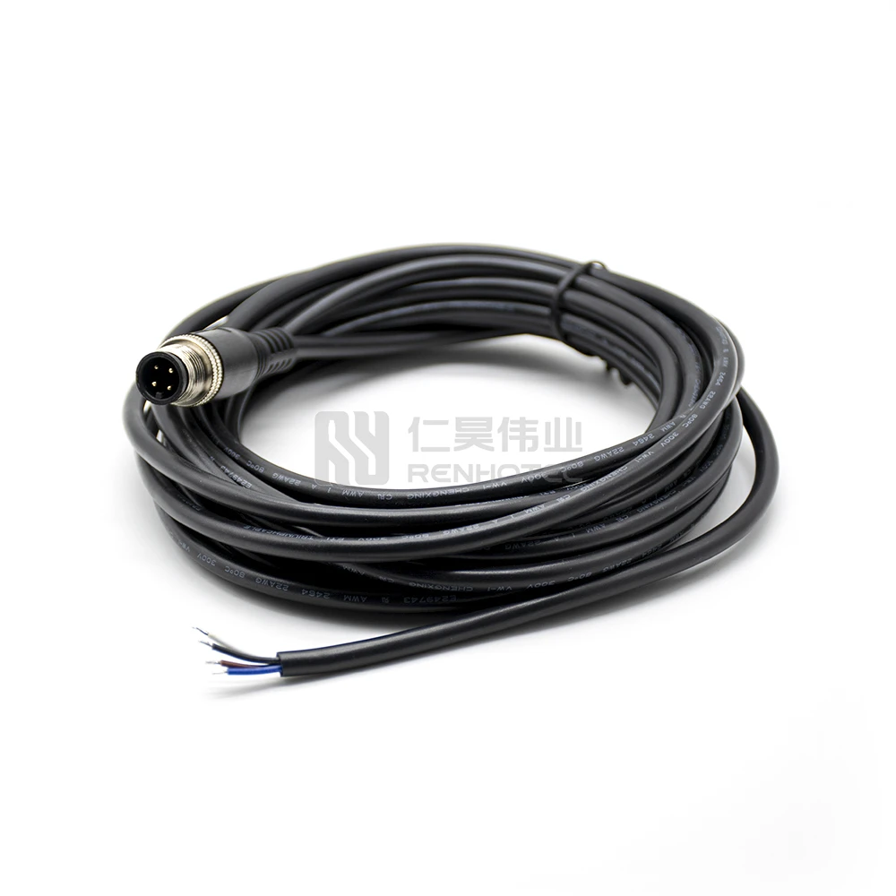 M12 4-pin 4 Pin A-code Male Straight Signal Cable M12 For Automation ...