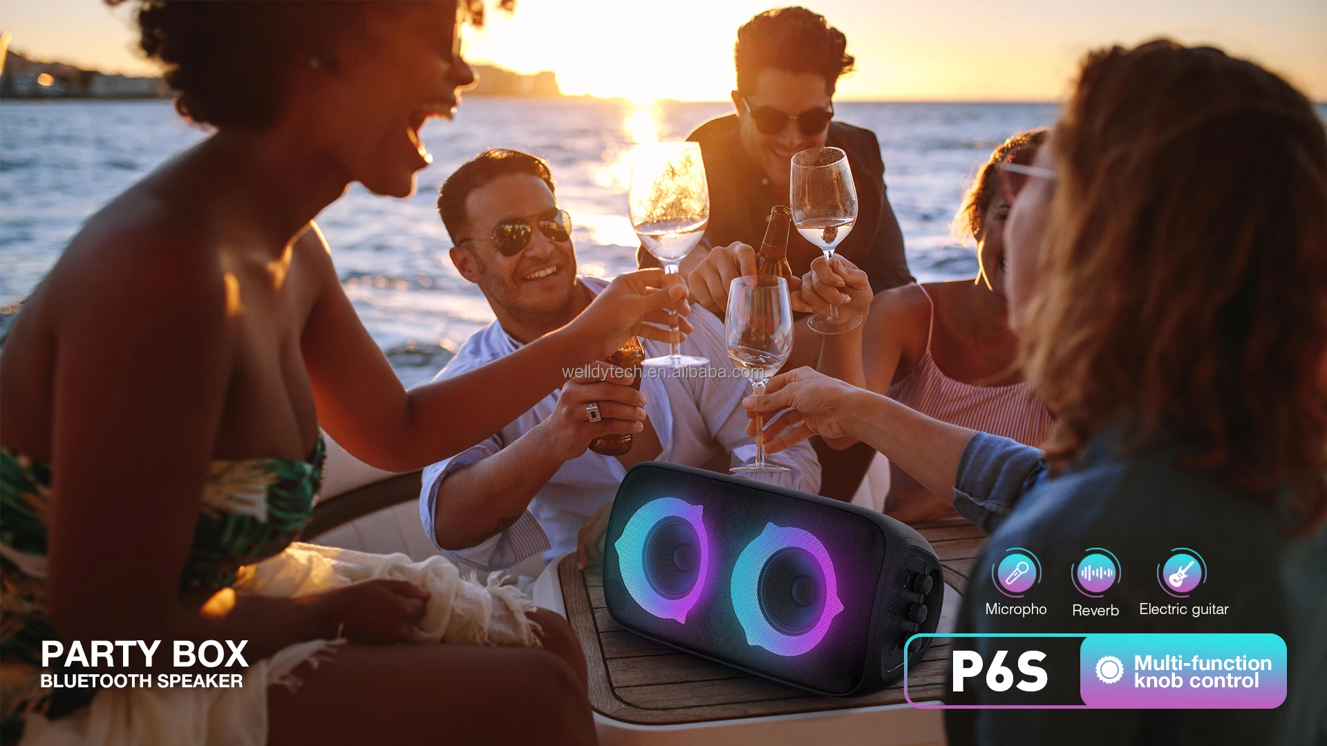 For Boombox Sound Bar with Subwoofer Built-in Mic IPX4 Waterproof RGB ...