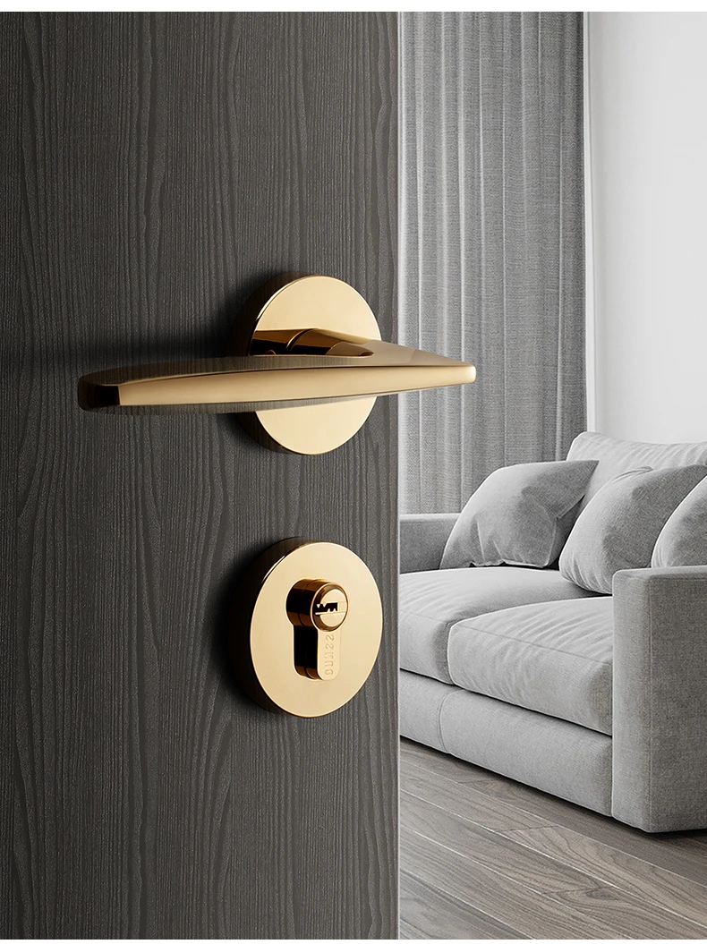 Nordic Style Modern Design PVD Gold Finish Zinc Alloy Door Lock Set ...