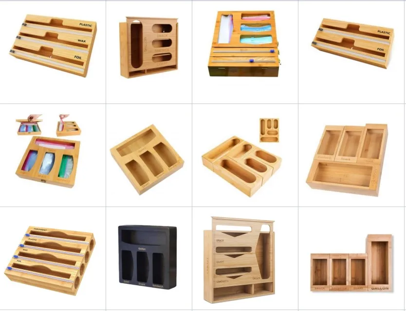 Wrapping Paper Storage Rack Ziplock Bag Kitchen Bamboo Foil And Plastic ...