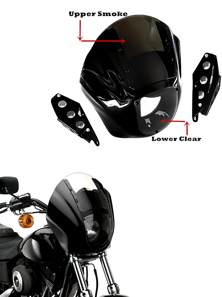 Black Abs Quarter Fairing With Clear Pc Windshield For Harley 86-94 Fxr ...