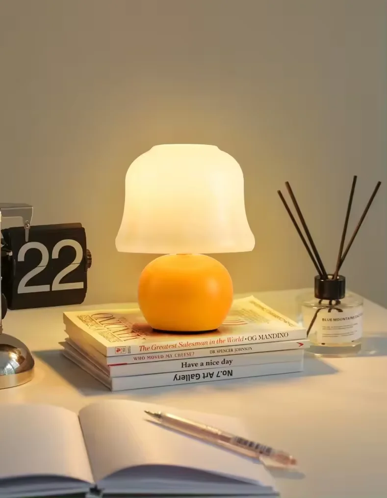 Orange Glass Mushroom Led Table Lamp for Bedrooms, Living Room ...