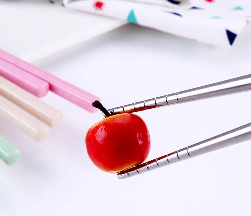 L025 Colored Nordic Tableware Wheat Straw Chopsticks 304 Stainless ...