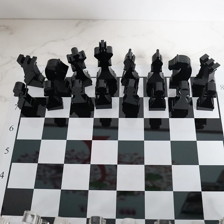 Clear Acrylic Chess Set Board With Chessboard and Chess Checkers Pieces ...