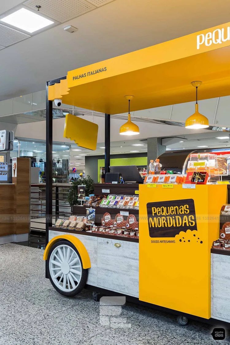 Customized Logo Wooden Large Food Cart with LED Light Kiosk Mall Stand ...