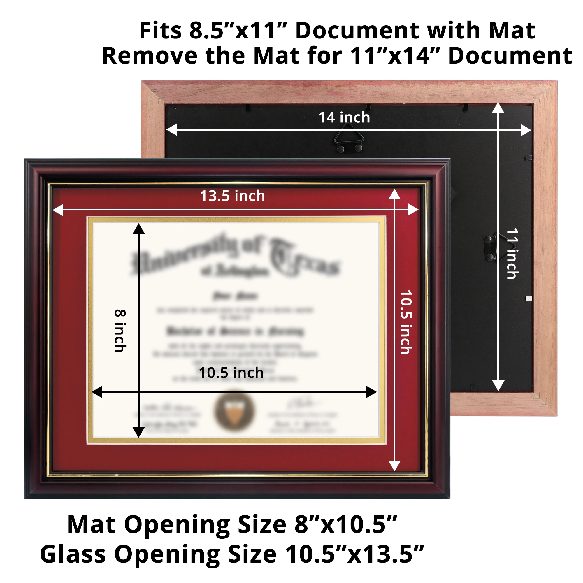 Wood Graduation Diploma Frame Displays Certificate Frame With Mat Or ...