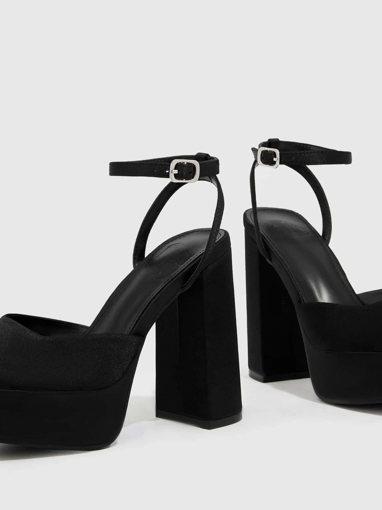 High Quality Oem Minimalist Platform Chunky Heeled Satin Ankle Strap ...