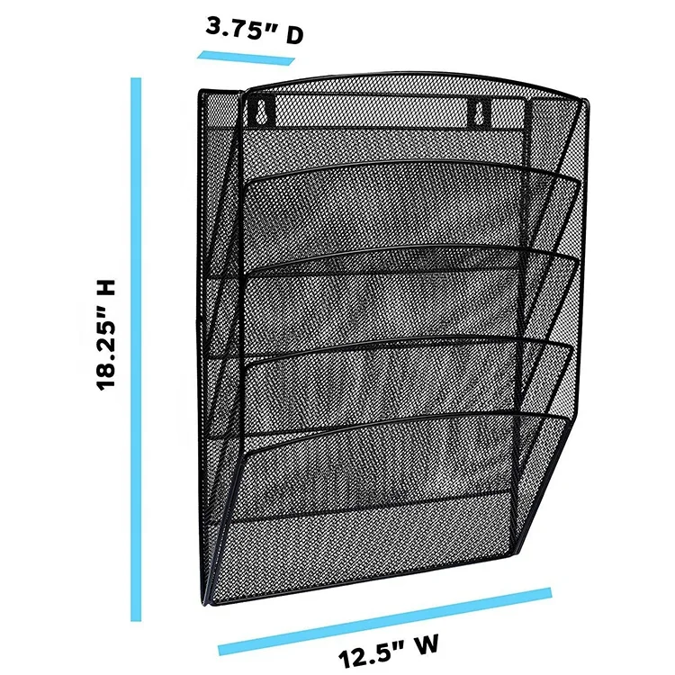 5 Pocket Wall File Hanging Organizer - Metal Mesh File Rack