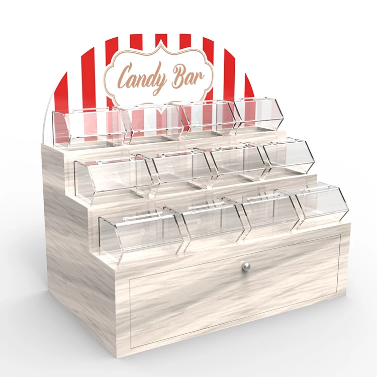 Modern Wooden Tabletop Candy Display Case Single-Sided Metallic ...