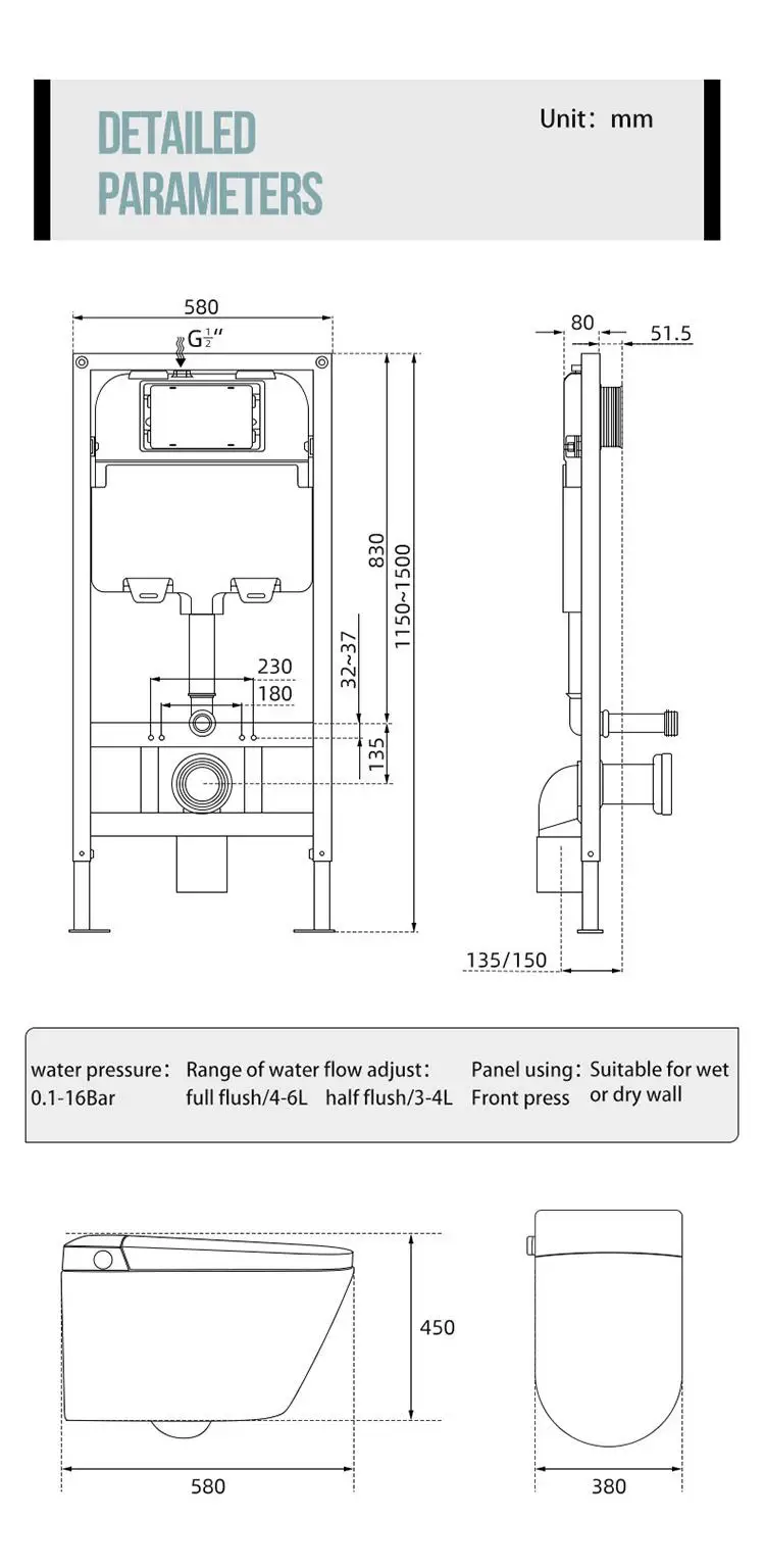 Rimless Watermark Smart Wall Mounted Electric Intelligent Automatic ...