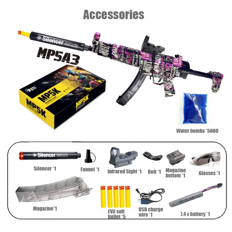Soft Bullet Dart Toy Gun Game Playing Gel Blaster Bombs Machine Gun ...