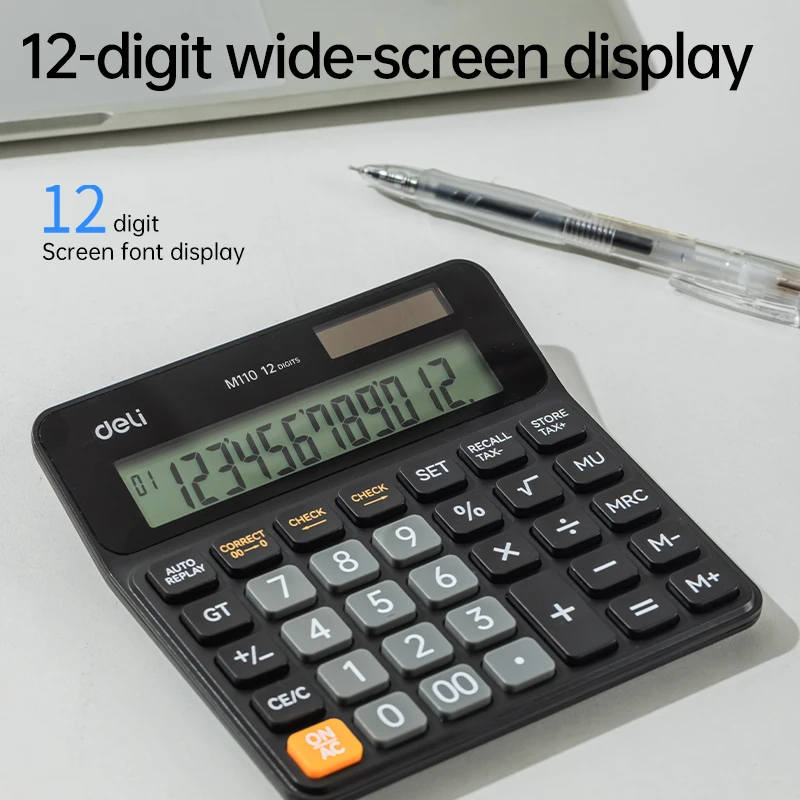 Deli EM110 Solar Dual Power Calculator - 12-Digit Office Tool