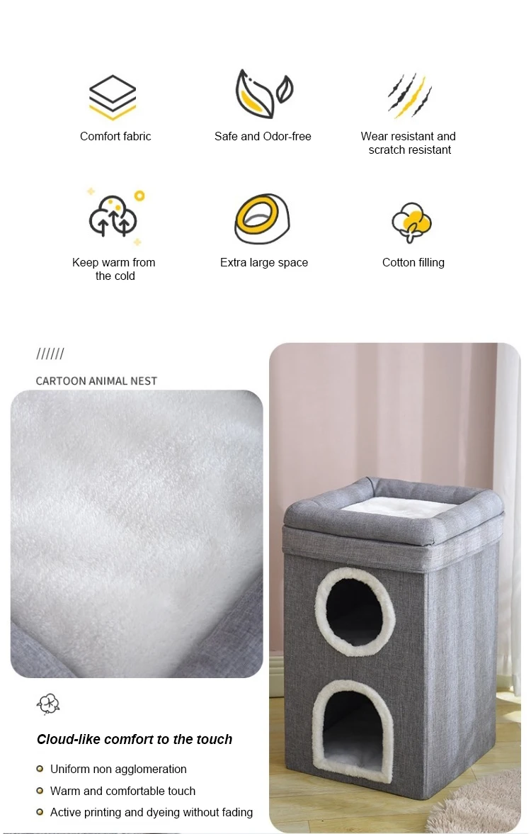 GeerDuo Pet 2-Storey Indoor Foldable Cat Hideaway Condo Cube Cave Bed House with Scratch Pad ...