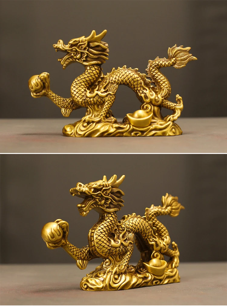 Fengshui Ornaments Handicraft Golden Dragon Copper