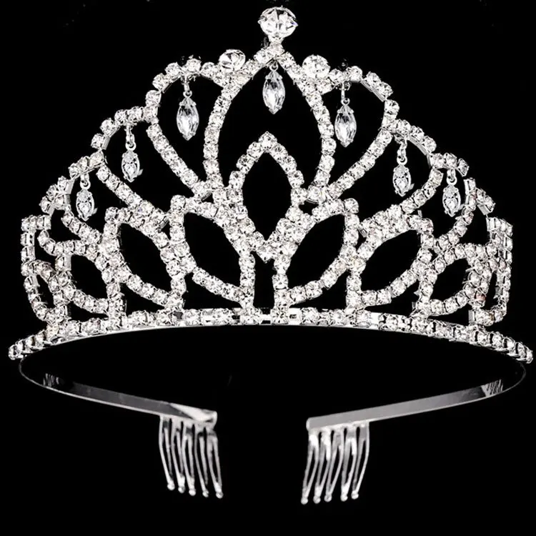 Crystal Queen Tiara Big Rhinestones Pageant Crown Prom Princess Bridal ...