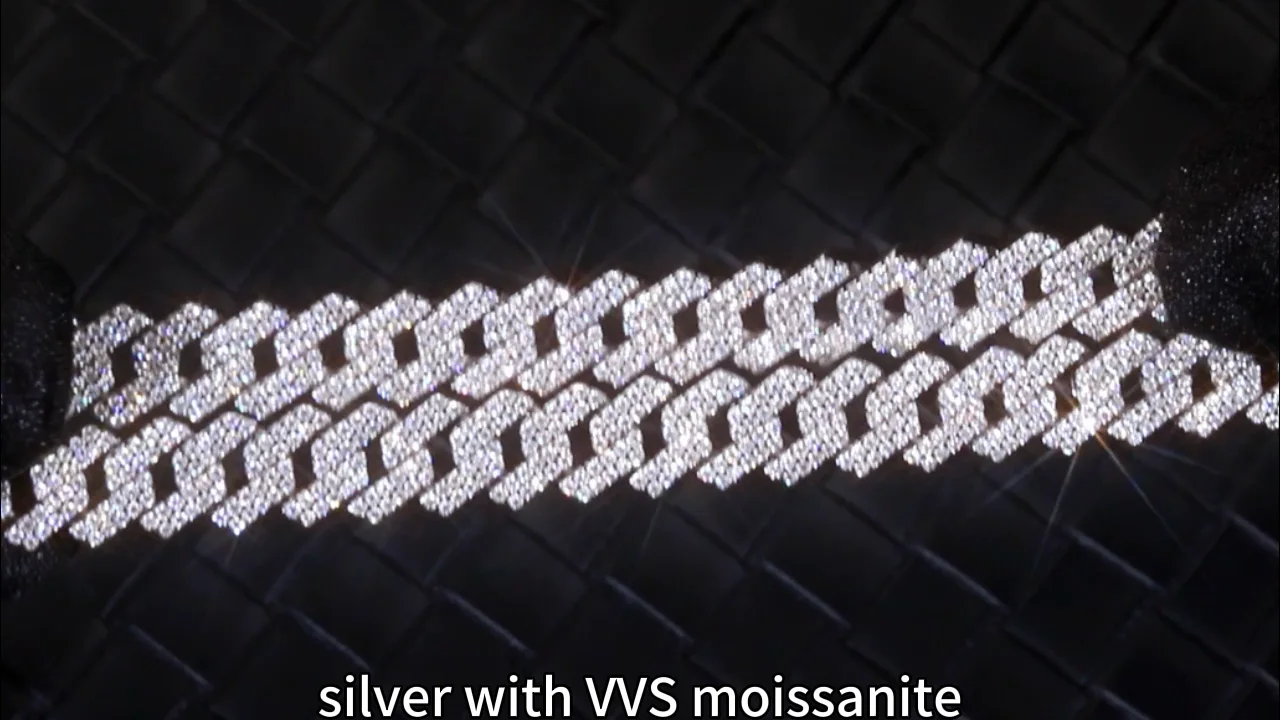 2row Moissanite Cuban Chain Hip Hop 925 Silver Gold Plated Fine Jewelry ...