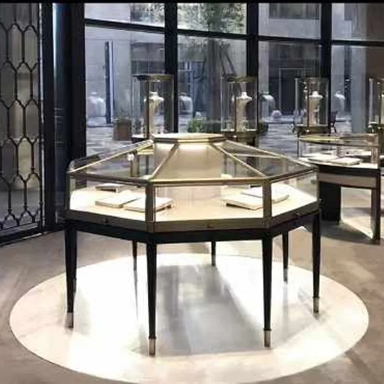 Luxury Gold Jewellery Display Cabinet Showcase Design Custom Lockable ...