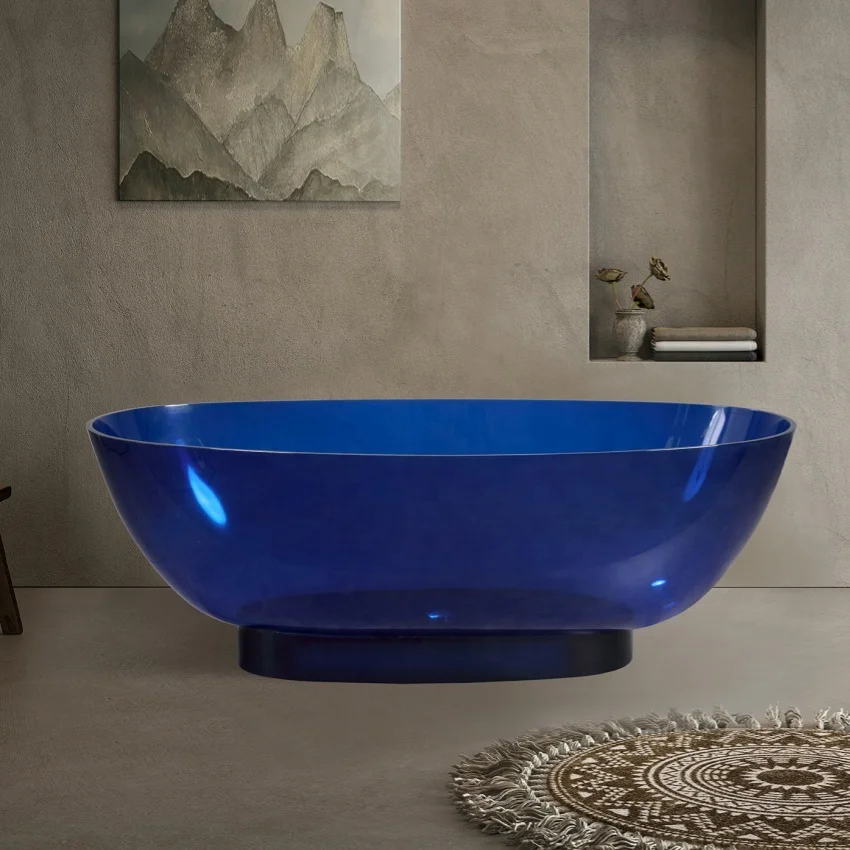 Acrylic Soaking Bathtub - Simple Blue Transparent Design