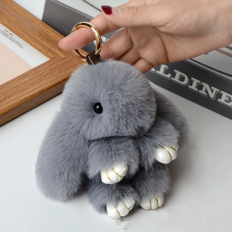 18cm Bunny Doll Keychain - Soft, Cute Faux Fur Pom Pom
