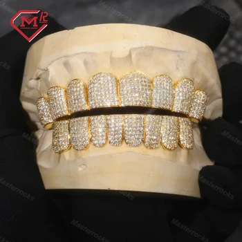 S925 Silver Rapper Jewelry Honeycomb Setting Grillz For Teeth Custom ...