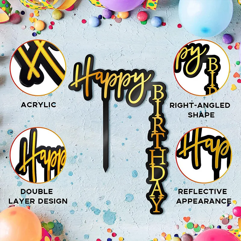 Acrylic Happy Birthday Decoration Right Angle Cake Head Vertical Cake ...