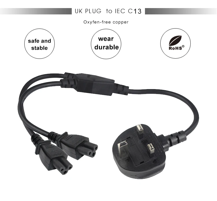 Uk Plug Power Cord C5 Iec Extension 2xc5 Standard 220 Volt C5 Cable C5 Y Splitter - Buy 3 Core ...
