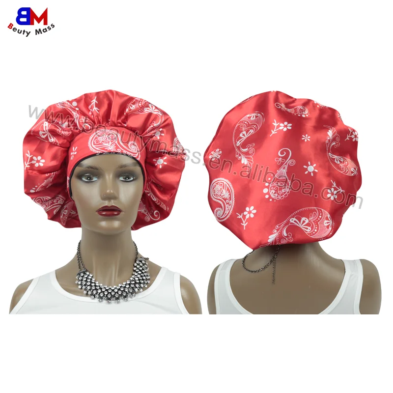 Customize Silk Satin Hair Bonnet logo Printed Women Sleeping Cap Wide ...