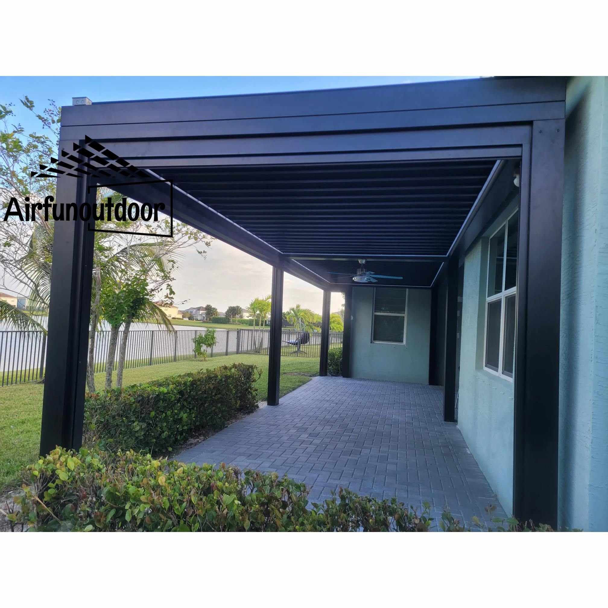 Opening Louvered Pavilion Swimming Pool Pergola House With Led Strips ...