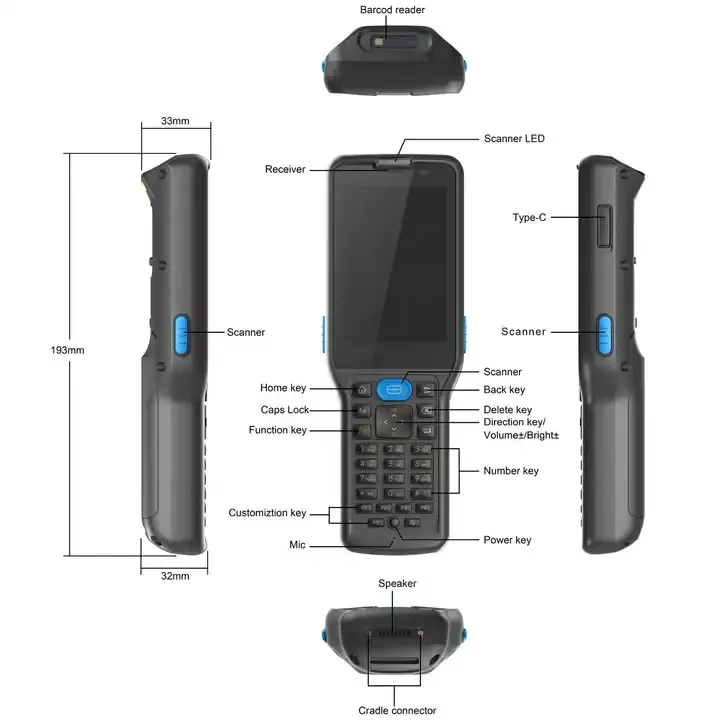 High Cost Effective Android Device Ip67 Handheld Terminal Data Collector 1d 2d Barcode Scanner