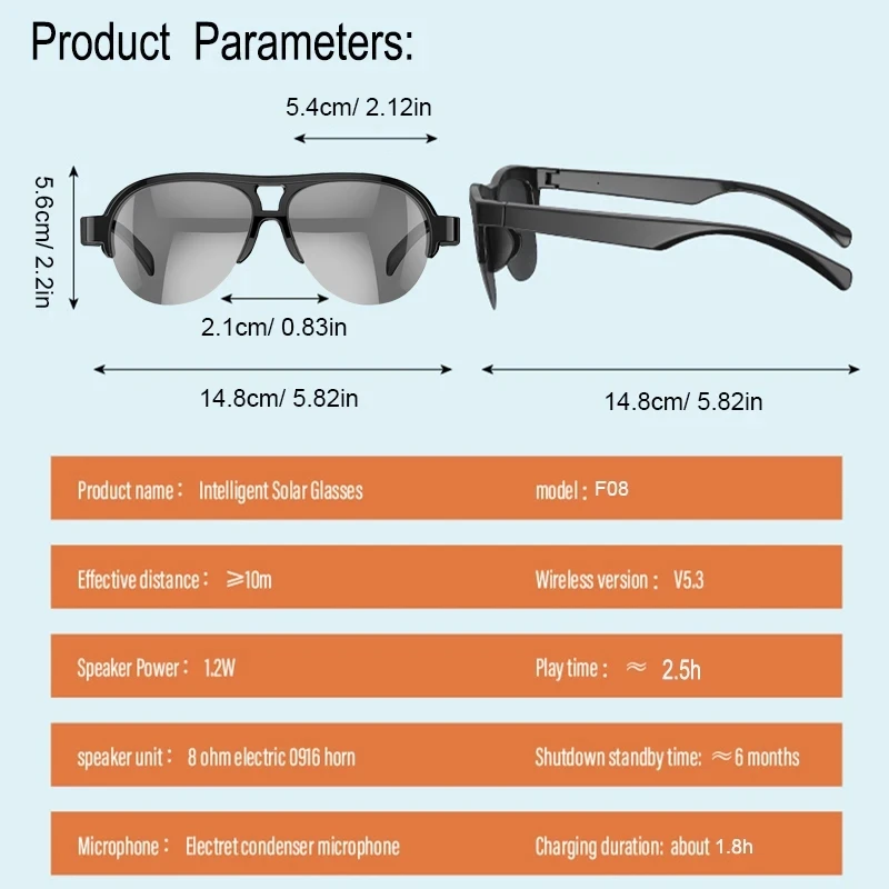 F08 Open Ear Bone Conduction True Wireless TWS Earbuds Smart Sunglasses ...