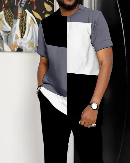 Short Sleeve Colorblock Walking Suits Men Clothing African Clothing ...