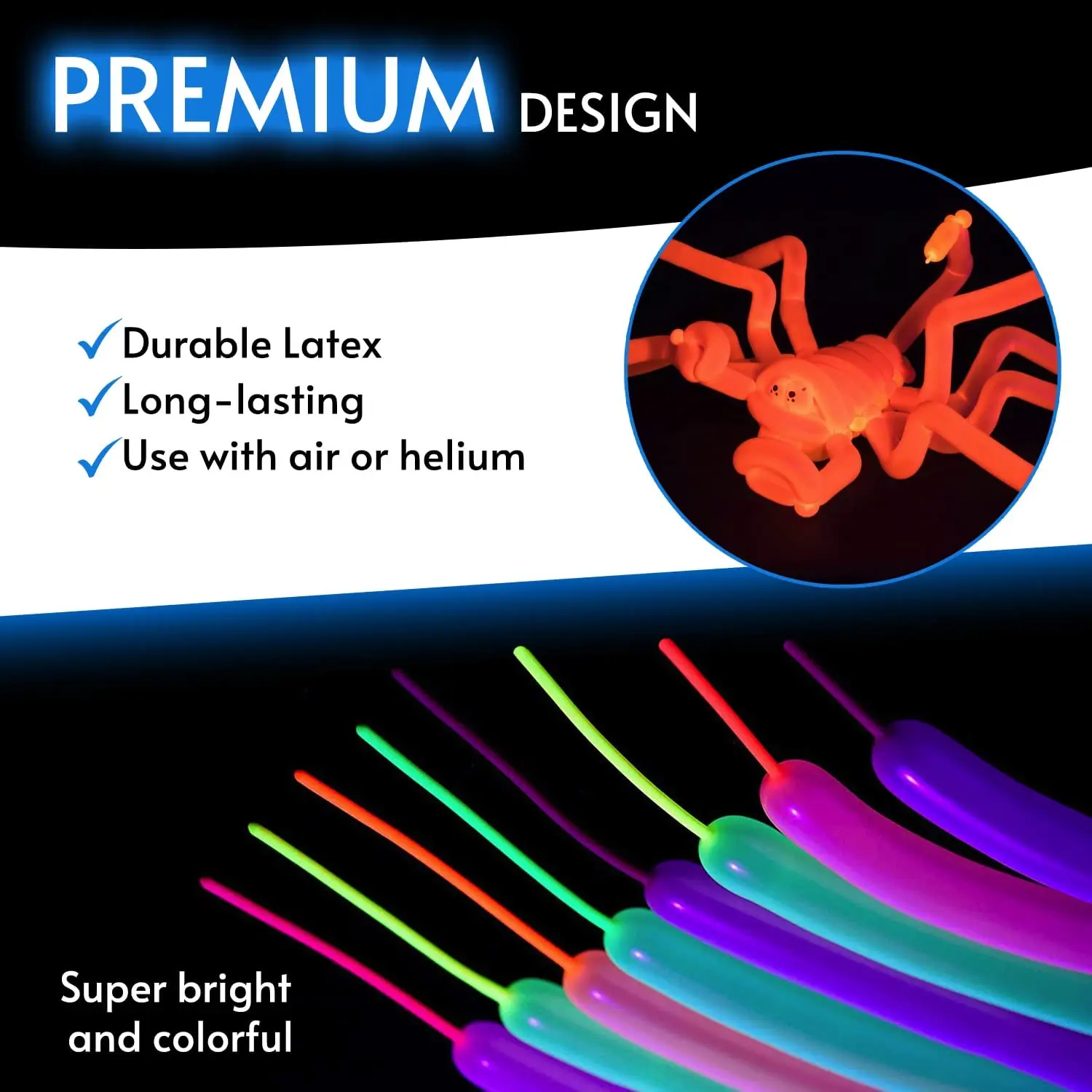 Neon Glow Long Balloons Blacklight Reactive Fluorescent Long Twisting ...