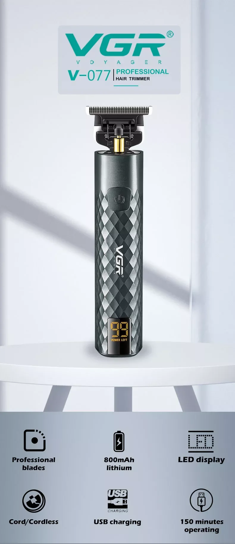 Vgr V-077 2023 Hair Cut Machine - Professional Barber Clippers