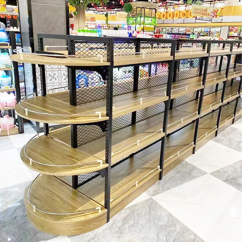 Wooden Supermarket Convenience Store Display Cabinet Steel And Wood ...