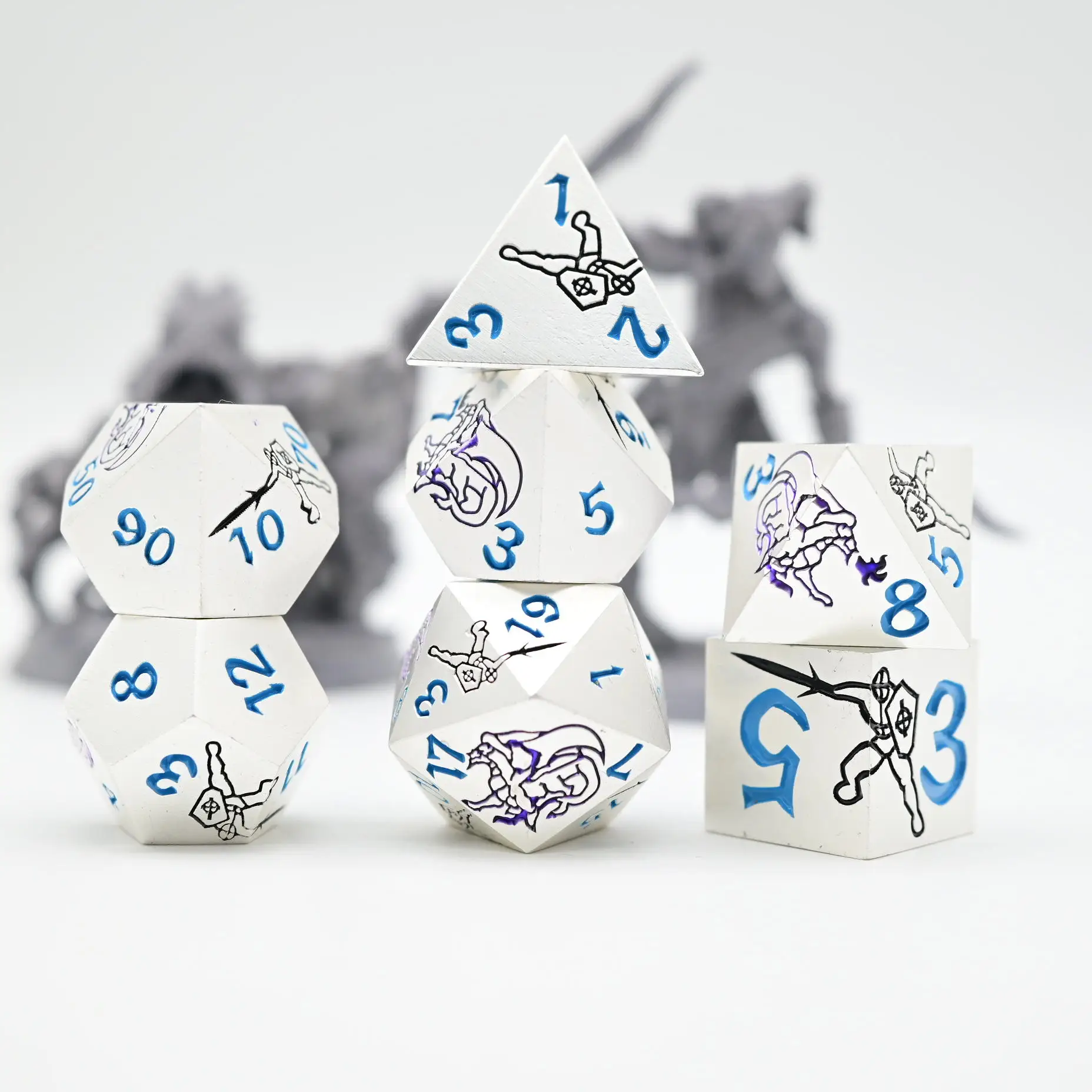 LM DND Warrior D20 Carving Dice Set 16mm Black Zinc Metal for DND 5E ...