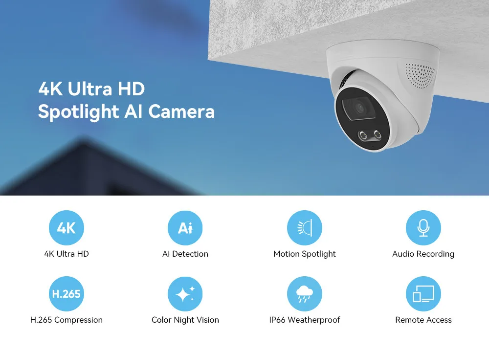 4K AI Dome POE Camera - Motion Detection & Face Recognition