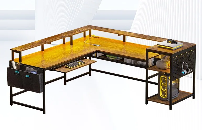 Modern Wooden PC Gaming Desk With Led Lights Large Wooden Desktop L ...