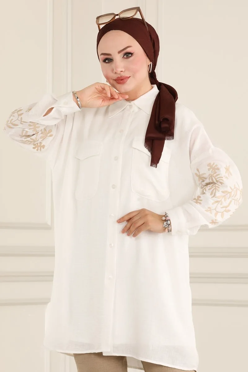D0054 Turkey Modest Style Elegant Embroidery Solid Shirt Pants Set ...