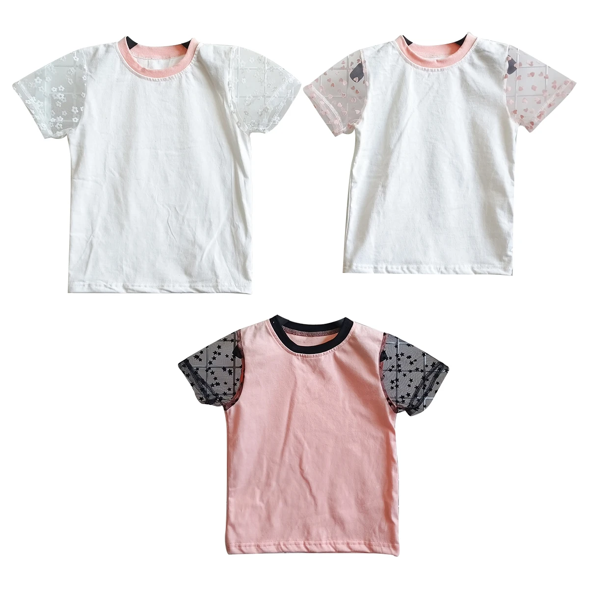 Custom Cotton Kids Plain T Shirt With Organza Sleeves Tops For Boys ...