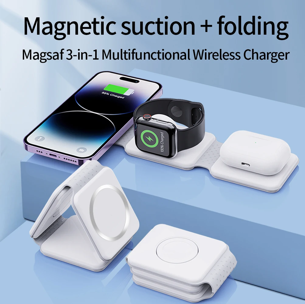 3 In 1 Magnetic Foldable Desk Phone Charger 15w Fast Wireless Magnet ...