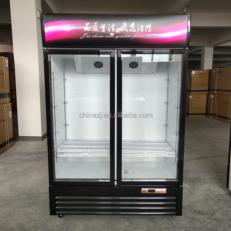 Double Glass Door Upright Beverage Cooler Drink Display Glass Showcase ...