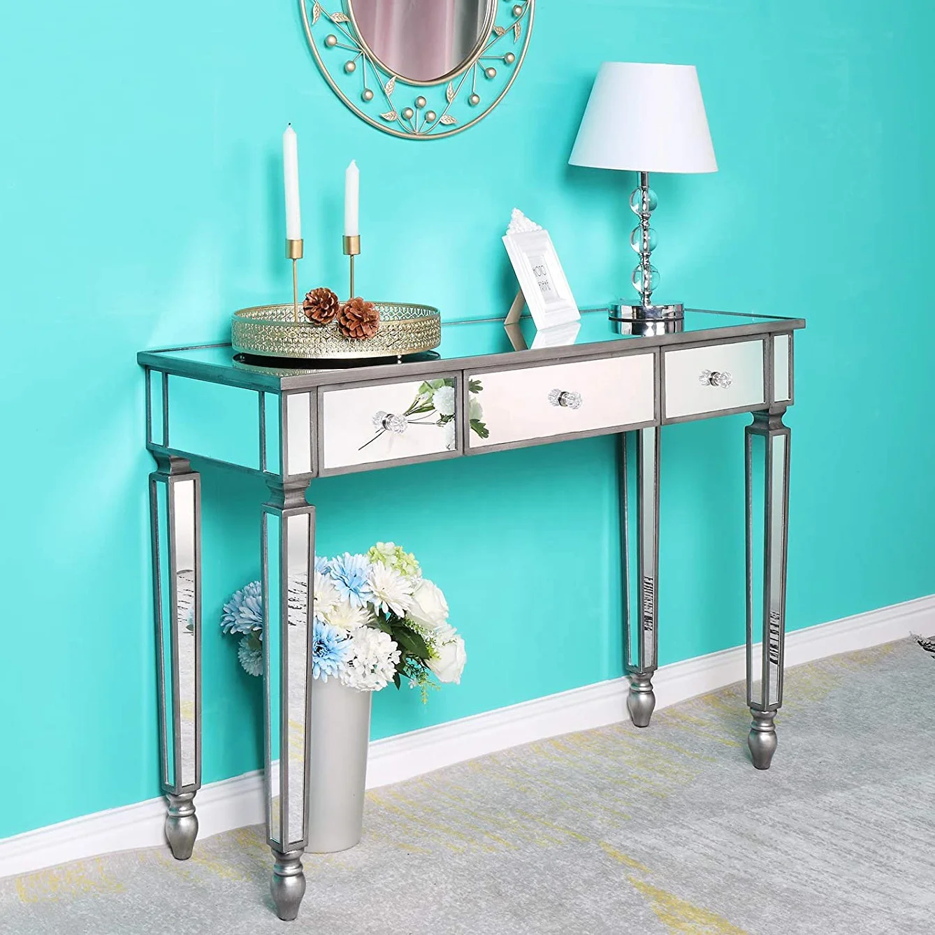 Retro Silver Mirrored Mesa De Entrada Tv Console Table Decor Living ...