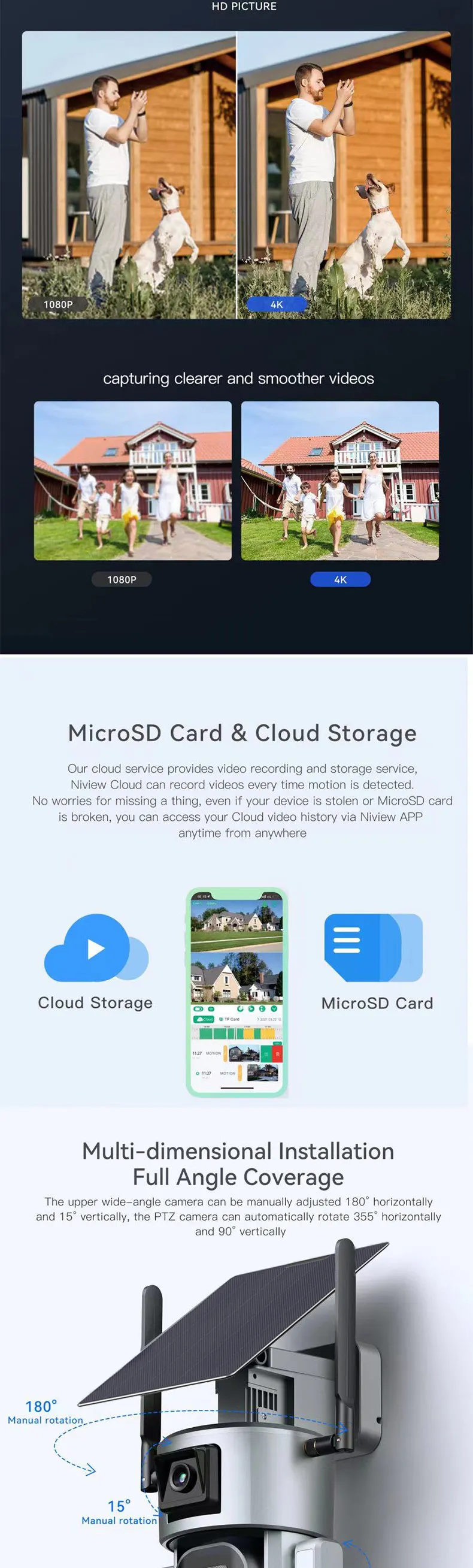 4K Dual Screen HD Solar Power Camera Wifi 10X Optical Zoom IP Camera ...