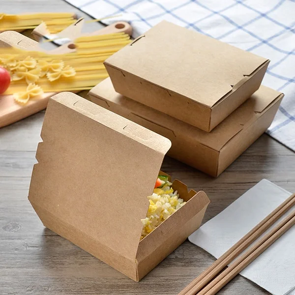 Custom Disposable Kraft Paper Lunch Boxes with Chinese Brown UV Coating ...