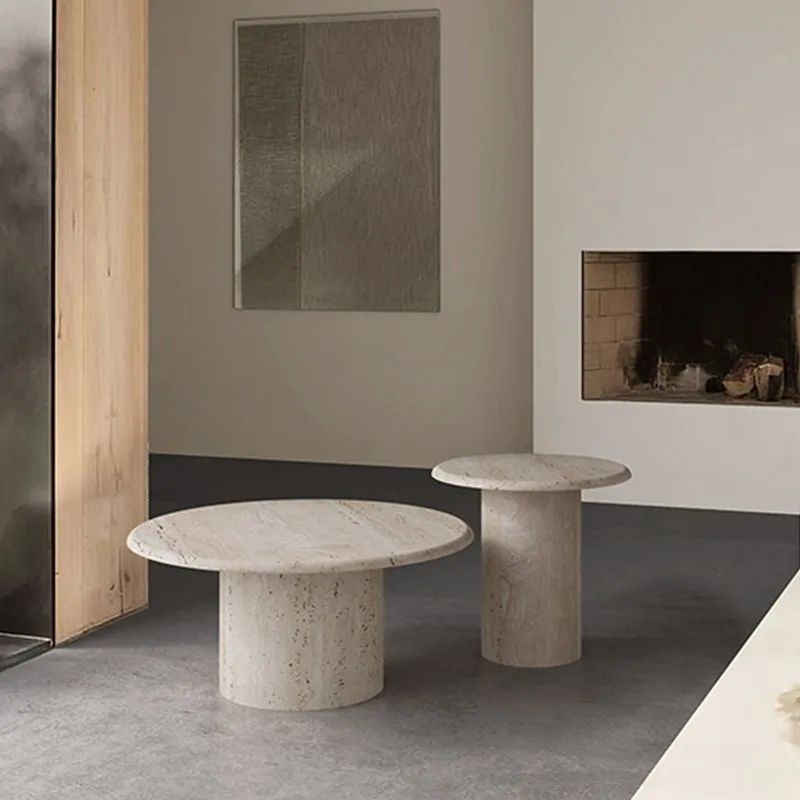 Natural Travertine Coffee Table Round Tea Table Designer Super White ...