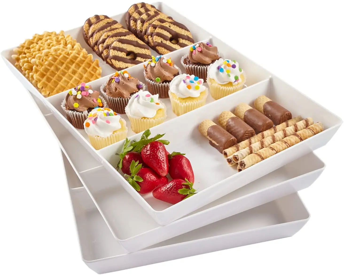 Acrylic Reusable Plastic 3 Section Stackable Serving Tray in White Set ...
