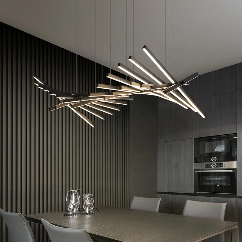 Modern Office Fish Bone Linear Pendant Light Restaurant Creative 32 ...