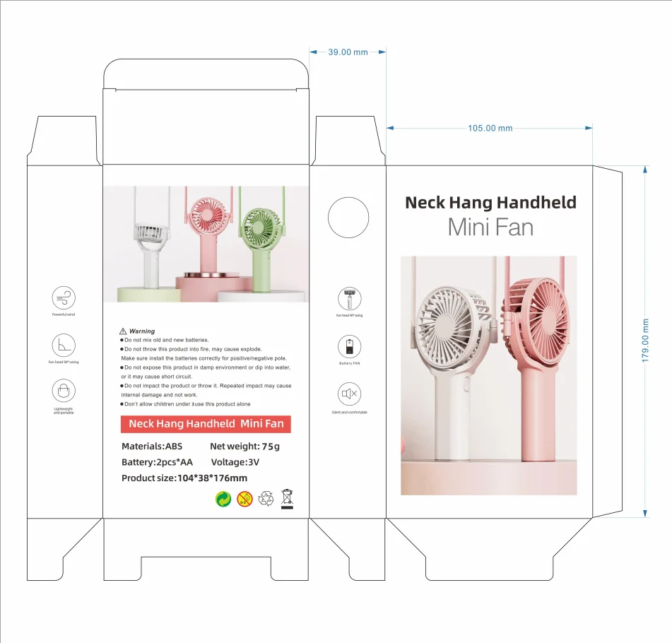 2023 New Portable Neck Fan Handheld Portable Handy Mini Fan Electric Aa ...