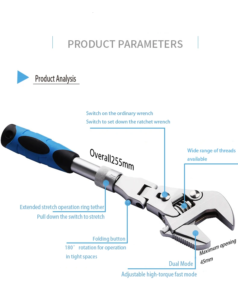 Multi-functional Adjustable Wrench Folding Shaking Head Ratchet Fast ...